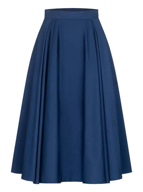 MARIANNA DÉRI Navy Pleated Cotton Sateen Skirt - Blue