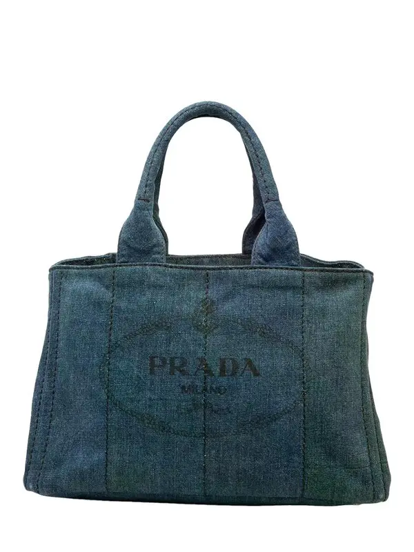 Prada 2013-2026 Denim Canapa Logo Tote Satchel - Blue