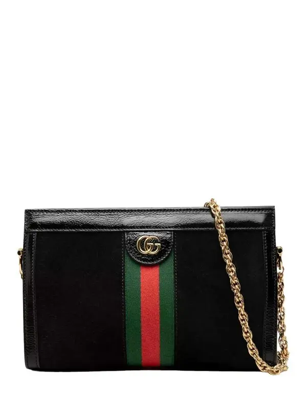 Gucci 2016-2026 Small Suede Web Ophidia Chain Crossbody Bag - Black