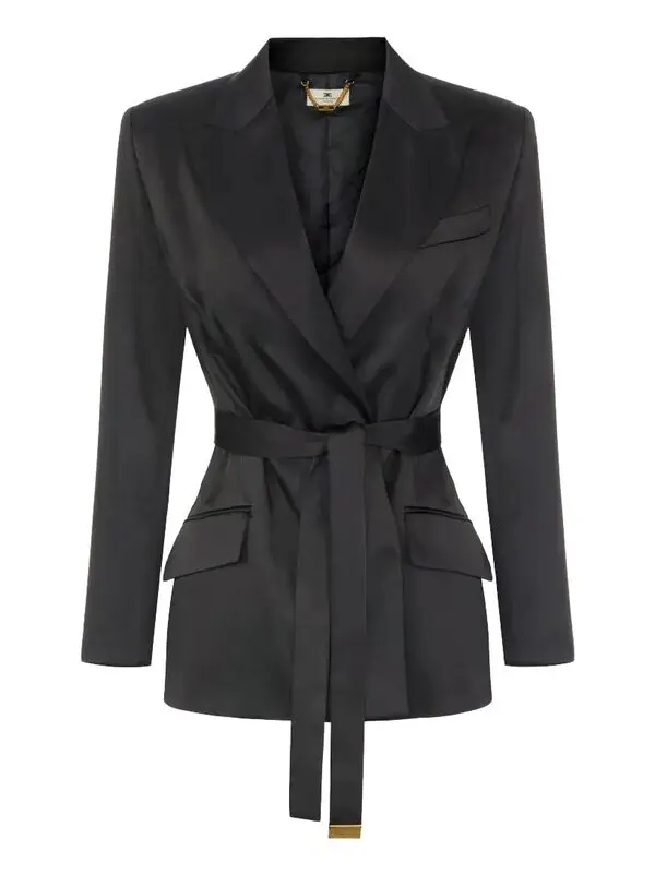 Elisabetta Franchi Stretch Satin Jacket With Belt - Black