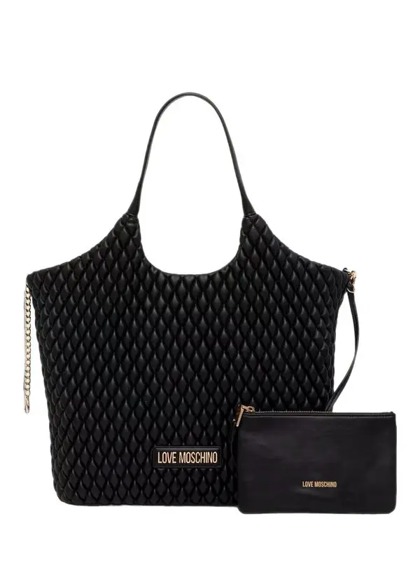 Moschino Quilted Logo-plaque Tote Bag - Black