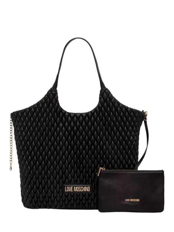 Moschino Quilted Logo-plaque Tote Bag - Black