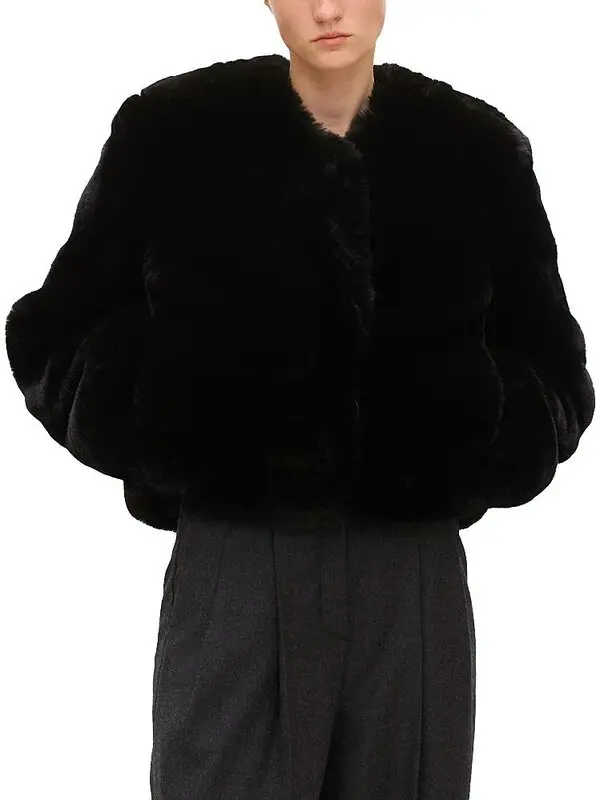 Theory Cropped Faux Fur Jacket - Blk