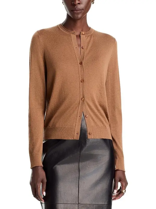 Lafayette 148 New York Crewneck Cashmere Cardigan - Vicuna