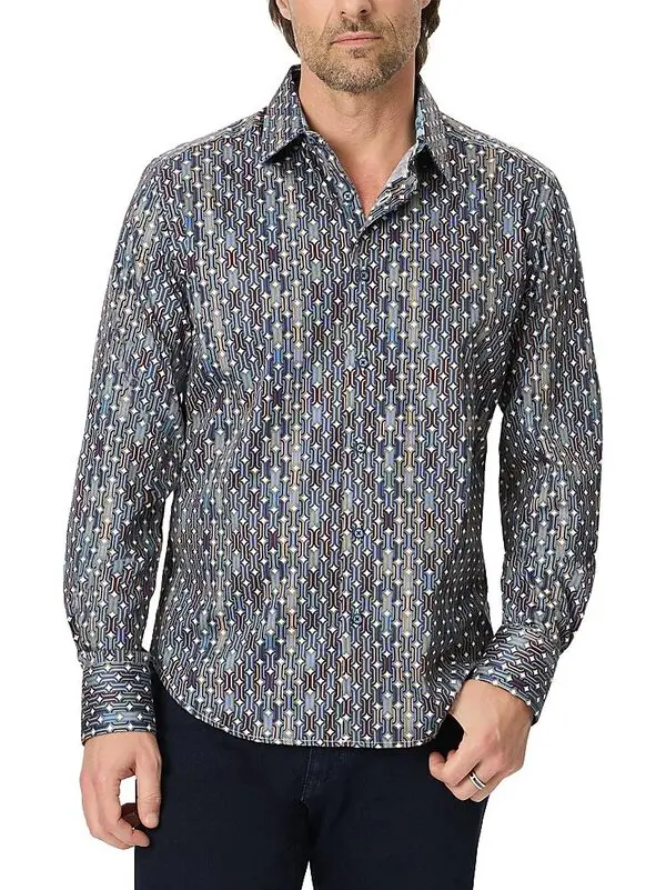 Robert Graham Missing Links Long Sleeve Cotton Stretch Shirt - Navy