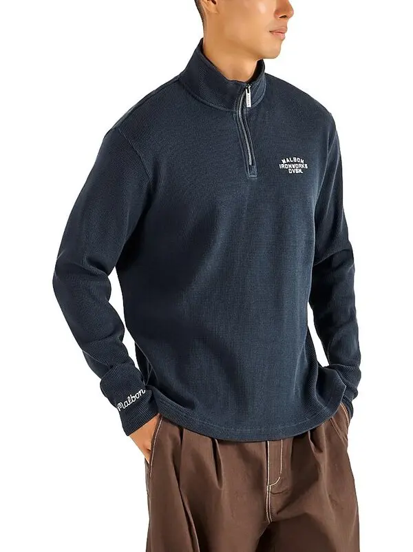 MALBON Ironworks Cotton Blend Quarter Zip Logo Sweatshirt - Blueberry