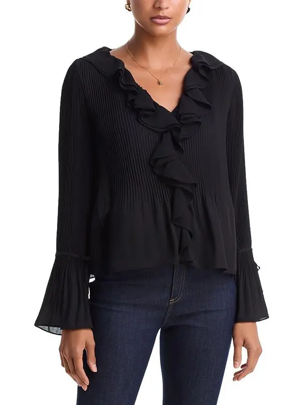 Cinq À Sept Nixen Ruffled Pleated Top - Black