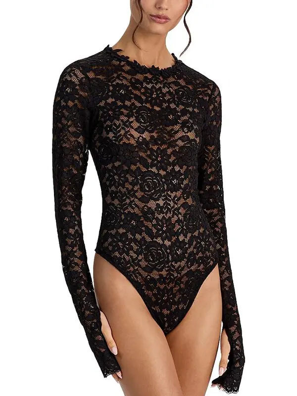 Alice + Olivia Taeyn Long Sleeve Lace Bodysuit - Black