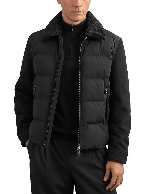 REISS Maximus Quilted Faux Shearling Collar Jacket - Black