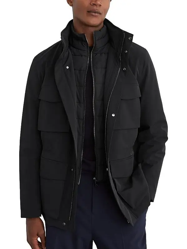 REISS Glick Zip Through Jacket, Removable Hood & Padded Gilet - Navy