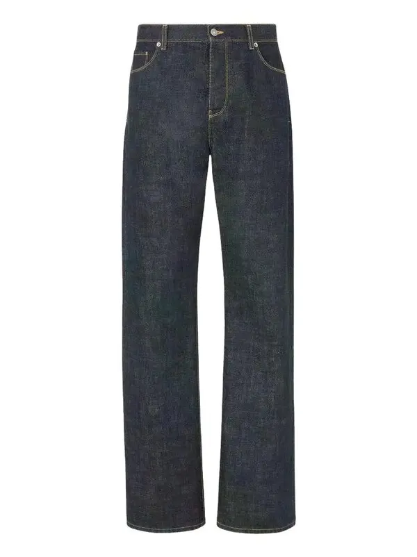 Fendi Contrast-stitch Straight-leg Jeans - Blue