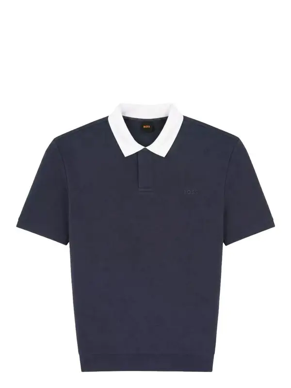 BOSS Logo-embroidered Contrast-collar Polo Shirt - Blue