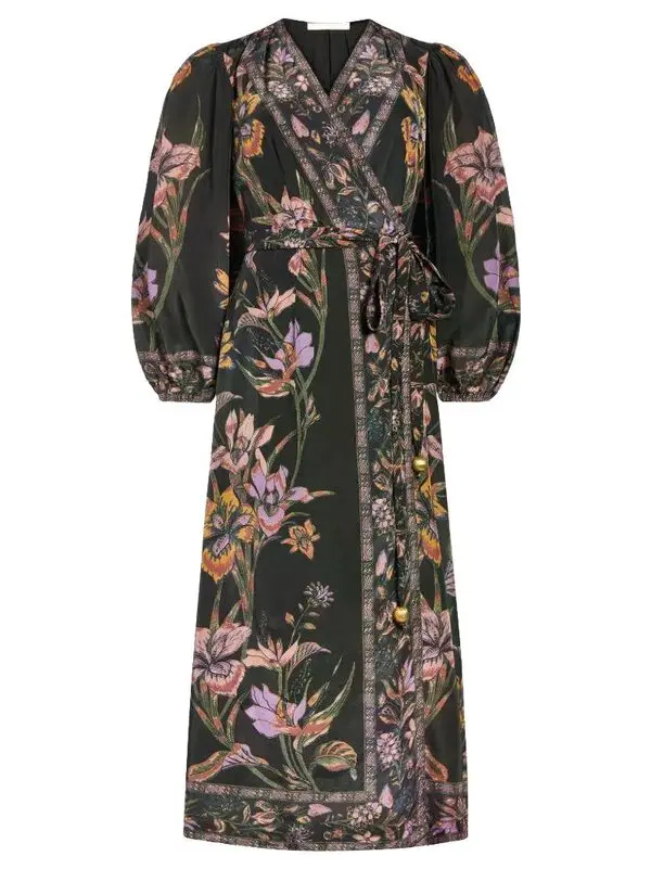 MARIE OLIVER Everette Floral-print Wrap Midi Dress - Black