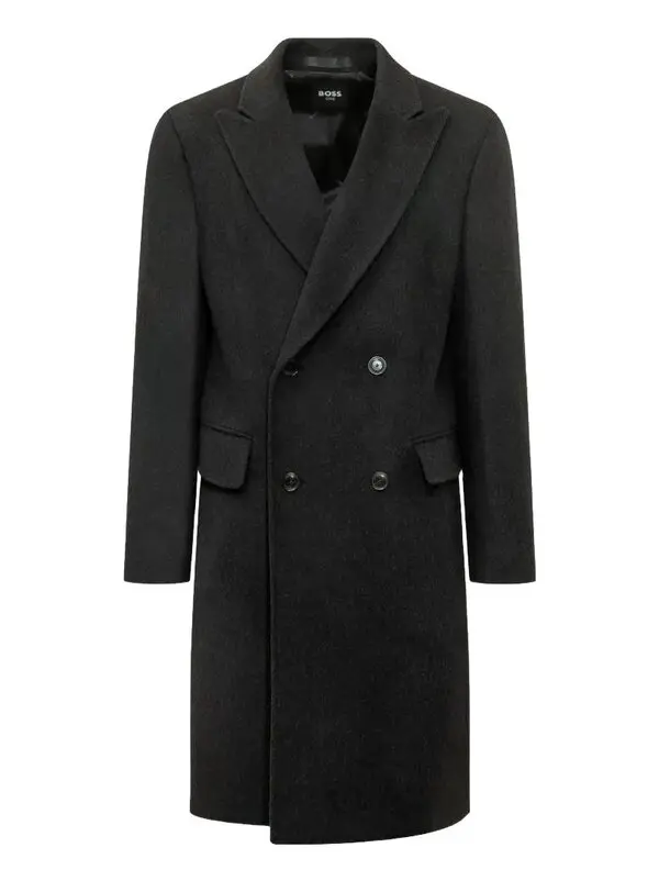 BOSS Double-breasted Peak-lapels Coat - Black