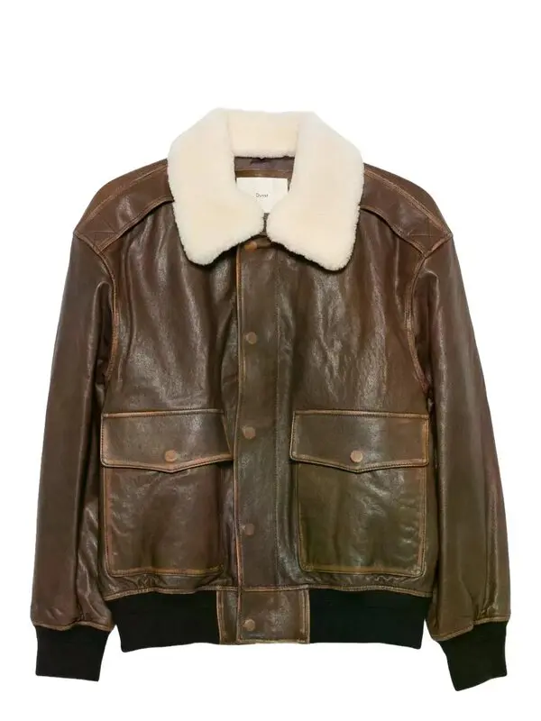 DUNST Shearling-collar Leather Jacket - Brown