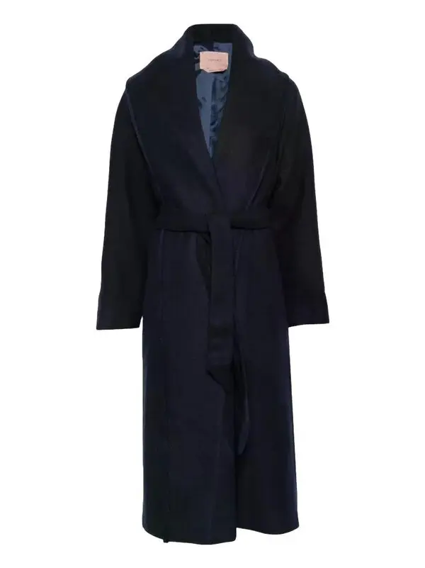 TWINSET Belted Shawl-collar Coat - Blue