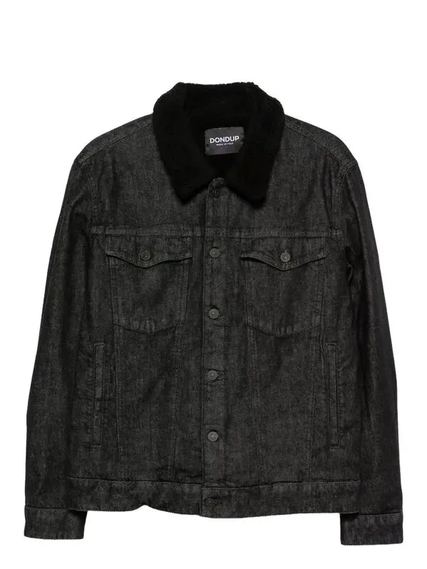 DONDUP Shearling-collar Logo-embroidered Denim Jacket - Black