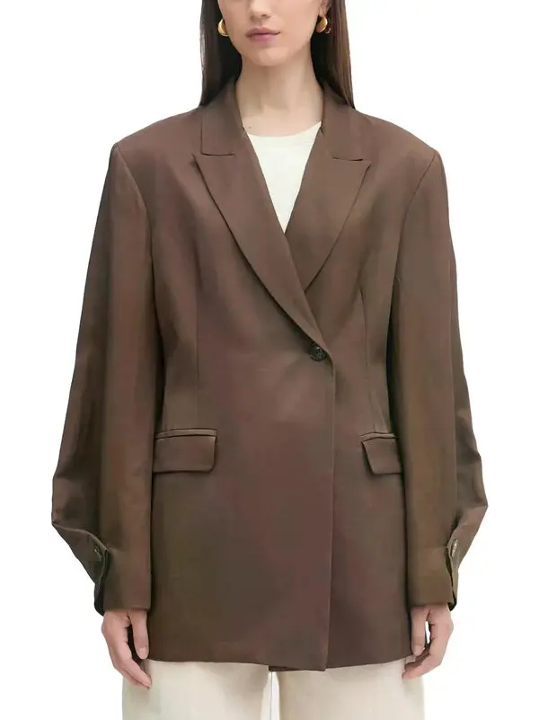 HAVEONE Single-breasted Puff-sleeve Blazer - Brown