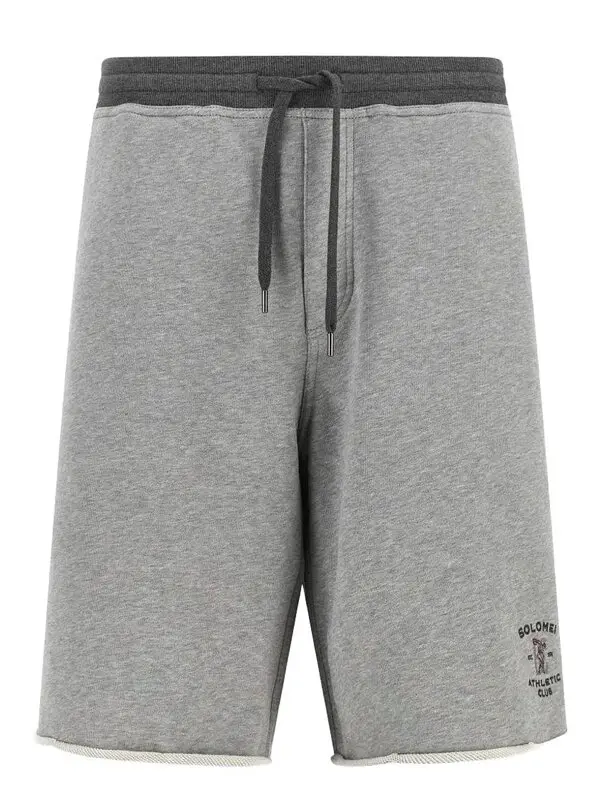 Brunello Cucinelli Cotton French Terry Bermuda Shorts With Embroidery - Grey