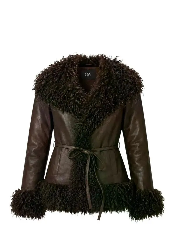 OW Faux Fur-trimmed Jacket - Brown
