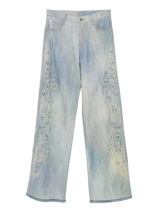 Ermanno Scervino Embroidered Wide-leg Jeans - Blue