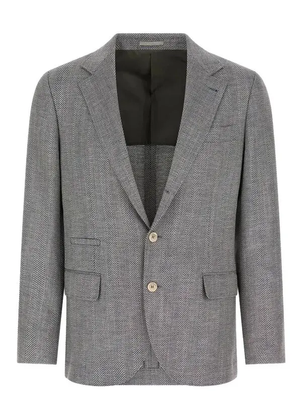 Brunello Cucinelli Wool, Alpaca And Silk Chevron Deconstructed Blazer - Grey