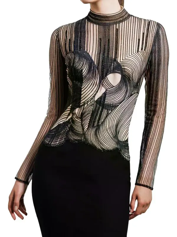 GEMY MAALOUF Bead-embellished Semi-sheer Dress - Black