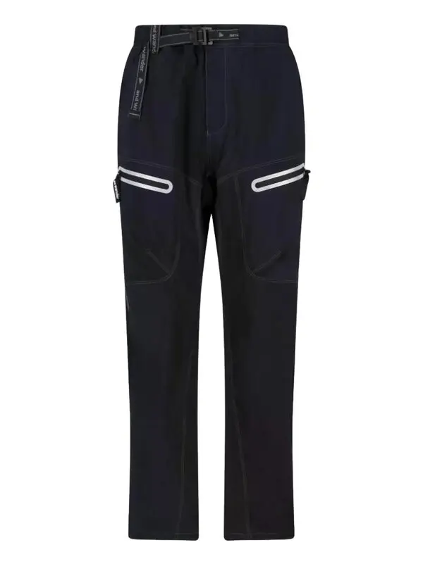 AND WANDER Belted Contrast-stitch Trousers - Blue