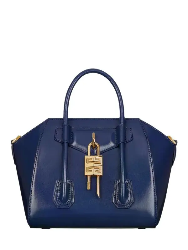 Givenchy Mini Antigona Lock Bag In Box Leather - Blue