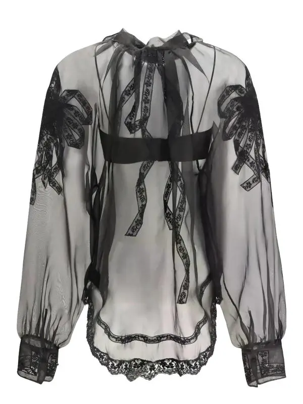 Ermanno Scervino Embroidered Pussy-bow Shirt - Black
