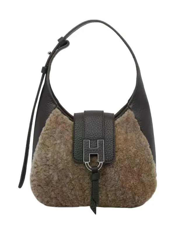 Hogan Faux-fur-trimmed Leather Shoulder Bag - Brown