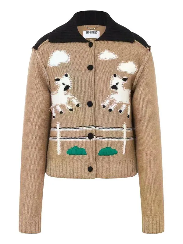 Moschino Lamb-intarsia Wool Cardigan - Neutrals