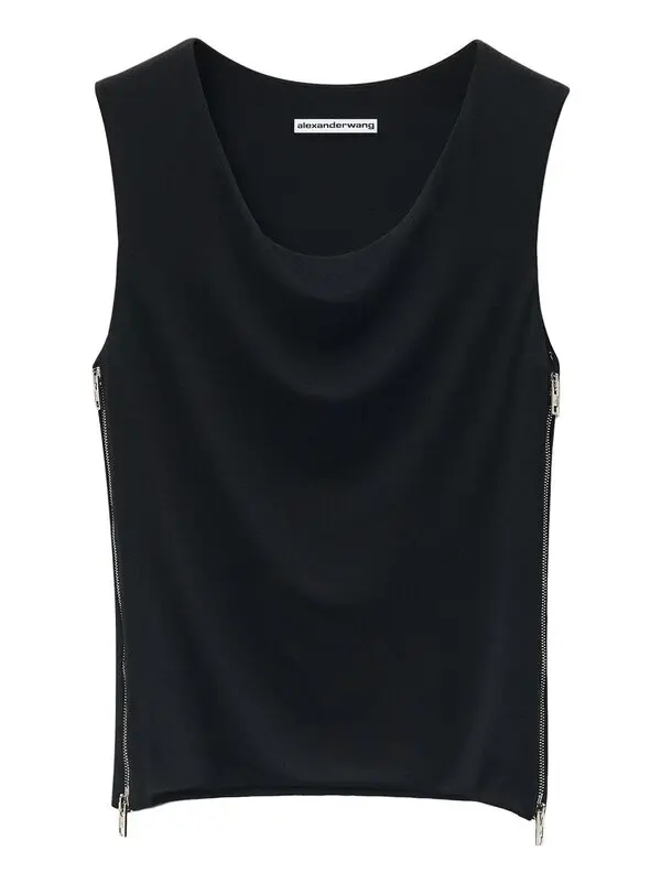 Alexander Wang Zipper Detail Cowl Neck Tank - Black
