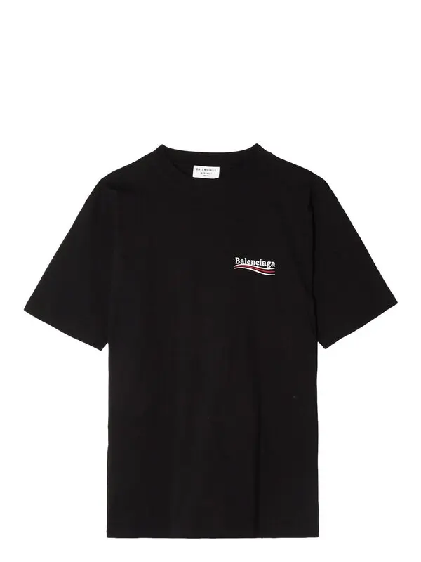 Balenciaga Oversized Embroidered Cotton-jersey T-shirt - Black