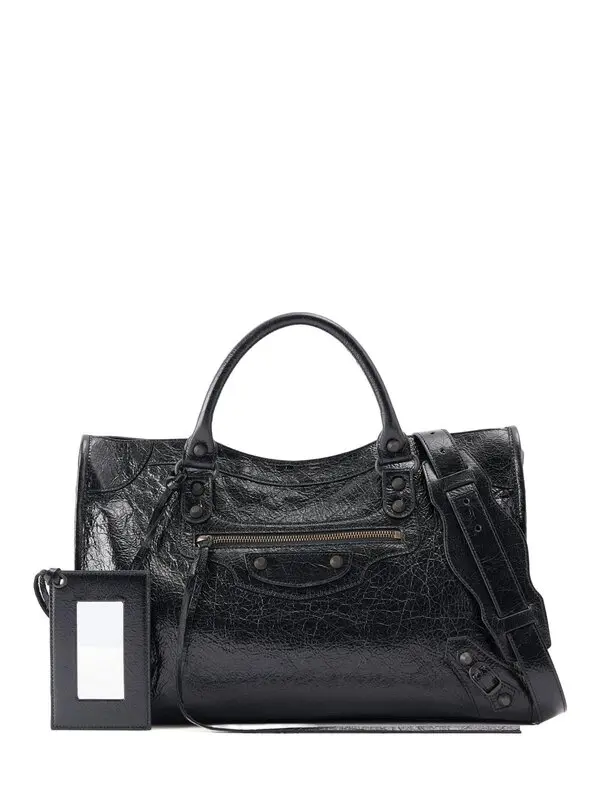 Balenciaga Le City Medium Embellished Crinkled-leather Shoulder Bag - Black