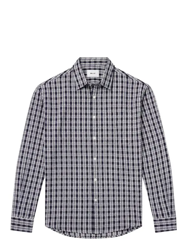 Nn07 Deon 50007 Checked Mouliné Woven Organic Cotton Shirt - Blue