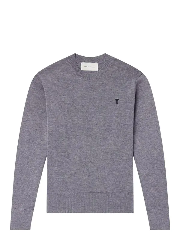 AMI Paris Adc Logo-embroidered Merino Wool Sweater - Gray