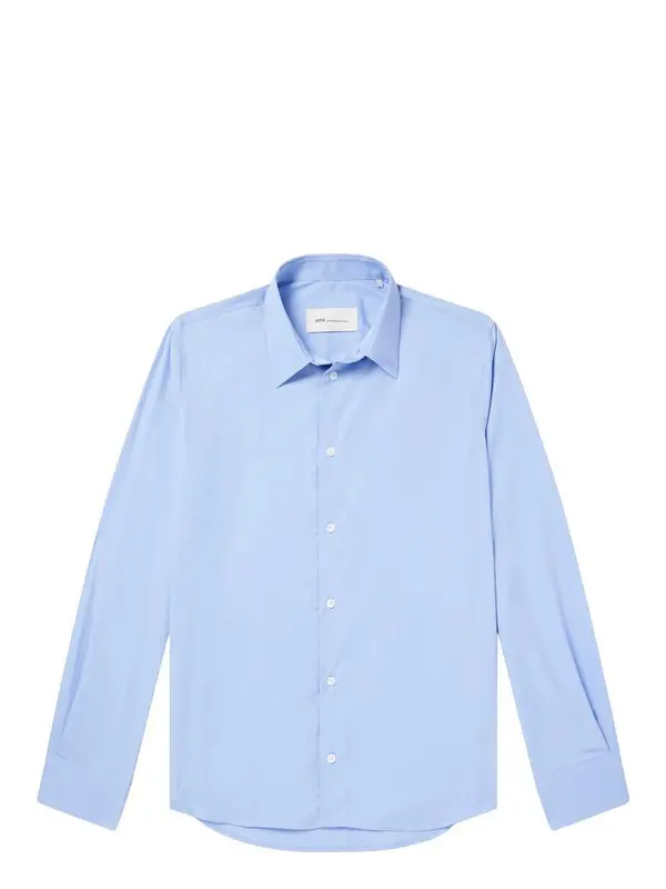 AMI Paris Tailor Logo-embroidered Cotton-poplin Shirt - Blue