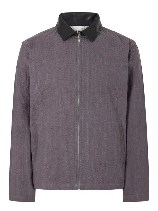KARTIK RESEARCH Kantha Leather-trimmed Embroidered Cotton Blouson Jacket - Gray