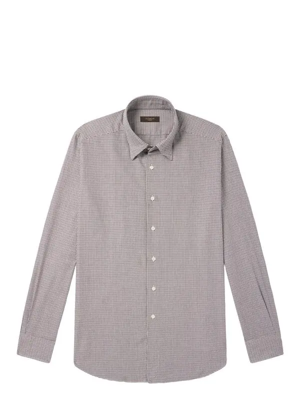 SLOWEAR Glanshirt Button-down Collar Houndstooth Cotton Shirt - Brown