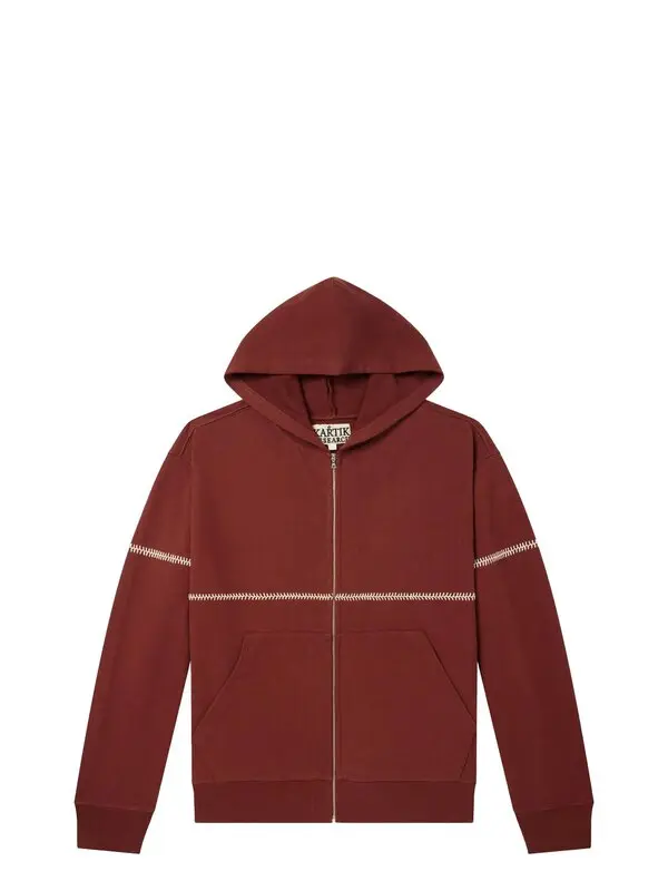 KARTIK RESEARCH Rabari Cotton-jersey Zip-up Hoodie - Red