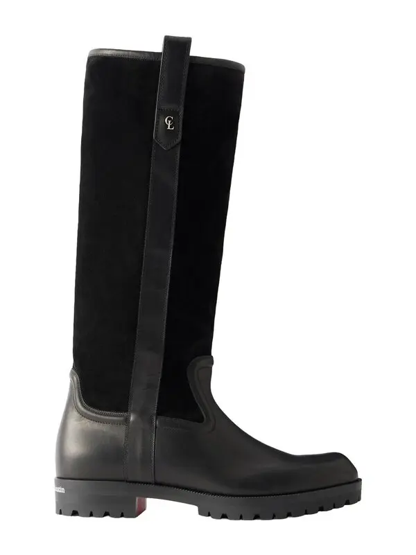 CHRISTIAN LOUBOUTIN Leather-trimmed Suede Biker Boots - Black