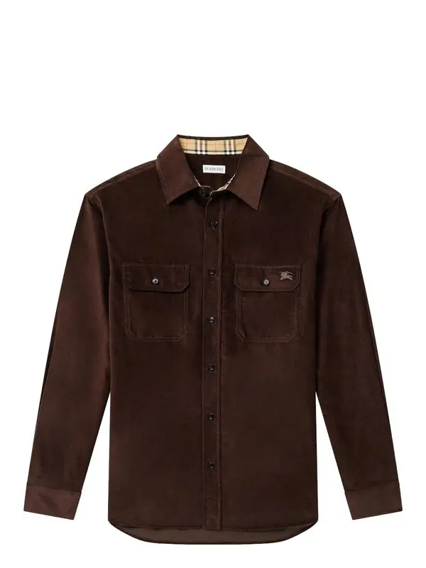 Burberry Logo-embroidered Cotton-corduroy Shirt - Brown