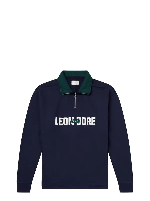 Aimé Leon Dore Logo-appliquéd Cotton Half-zip Sweatshirt - Blue