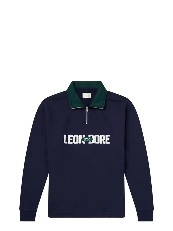 Aimé Leon Dore Logo-appliquéd Cotton Half-zip Sweatshirt - Navy