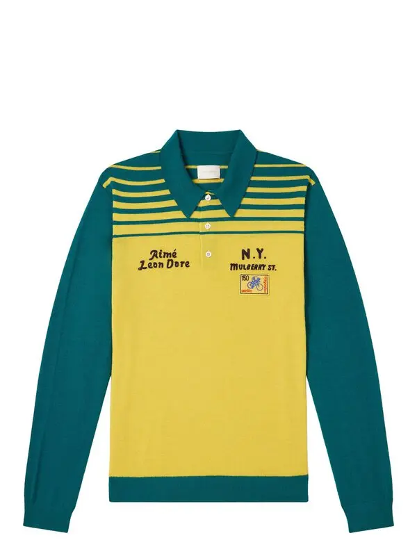 Aimé Leon Dore Logo-embroidered Merino Wool Polo Shirt - Yellow
