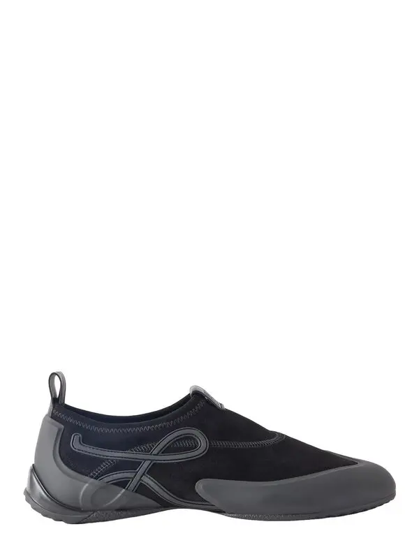 Loewe Grip Aqua Rubber-trimmed Stretch Suede Sneakers - Black