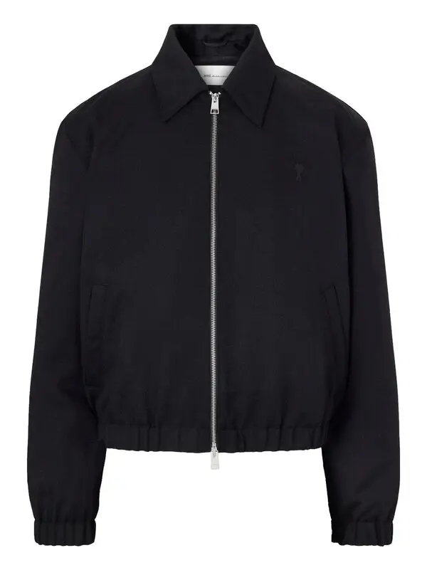AMI Paris De Coeur Logo-embroidered Virgin Wool-gabardine Jacket - Black