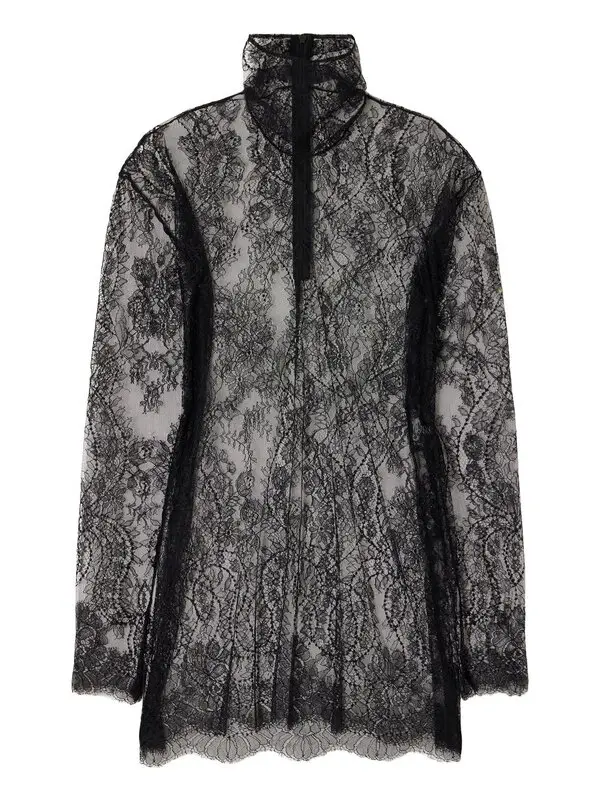 Dolce & Gabbana Chantilly Lace Turtleneck Blouse - Black