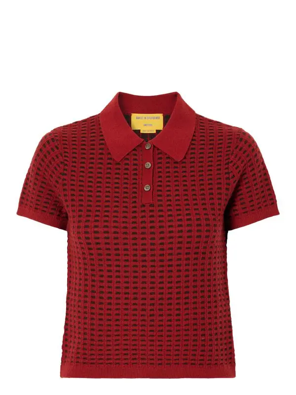 Guest In Residence Shrunken Waffle Cropped Cashmere Polo Shirt - Red